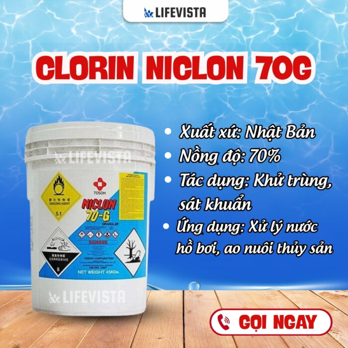 Hóa chất Clo Niclon 70G hạt nhỏ| Thùng 45KG| Giá Tốt