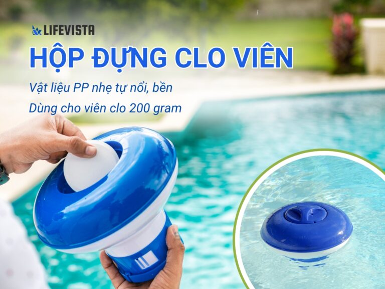 Hộp đựng Clo viên 200Gr tự nổi khử trùng và vệ sinh hồ bơi